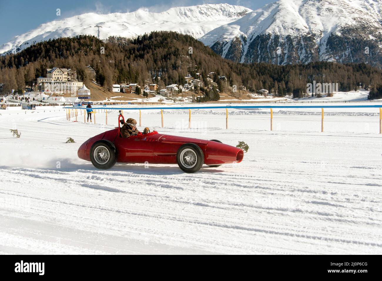 Classic vintage antique sports cars racing on the frozen lake of St ...