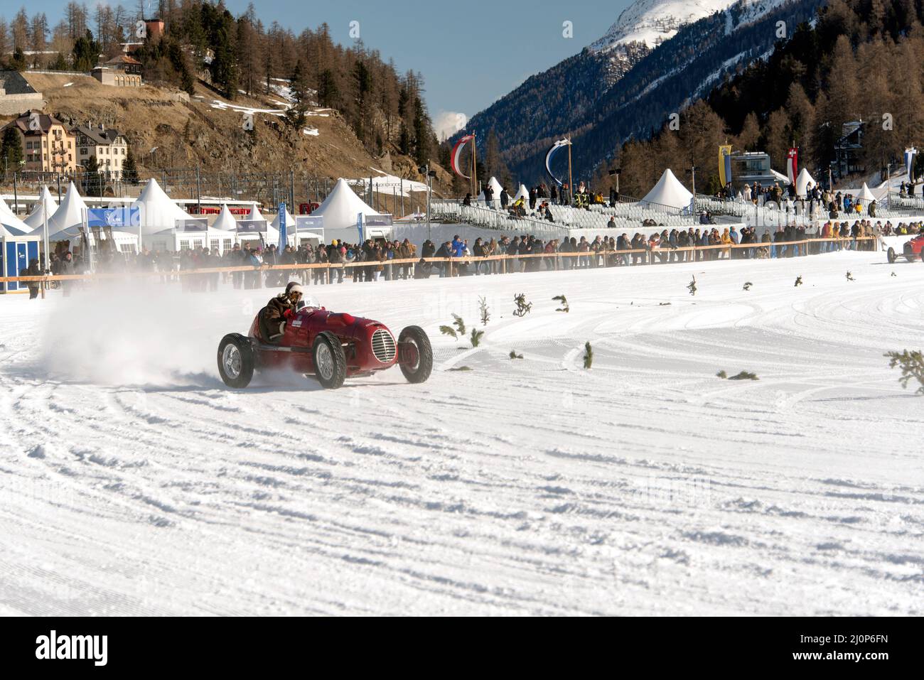 Classic vintage antique sports cars racing on the frozen lake of St ...