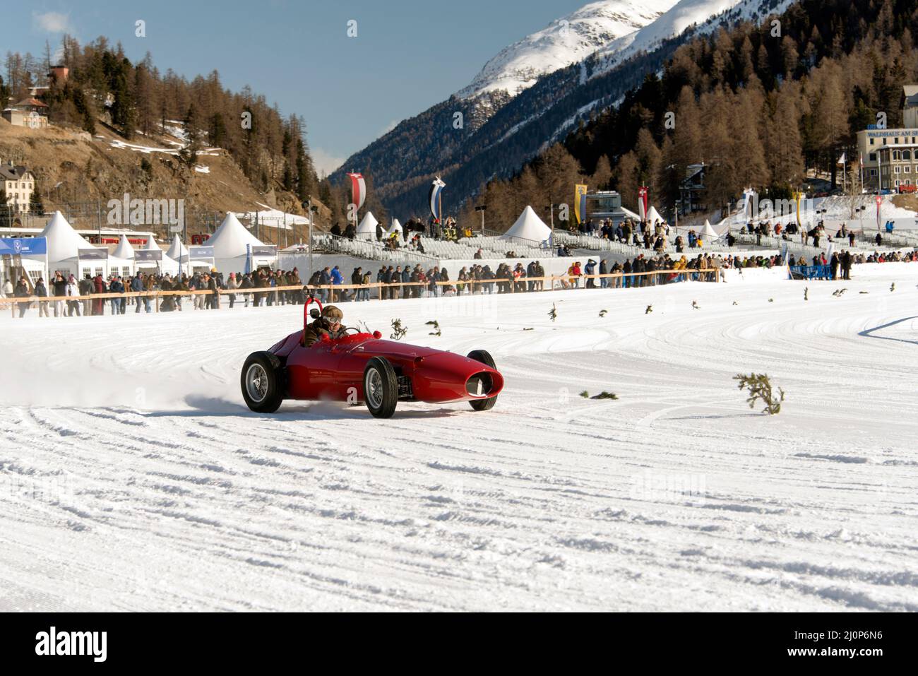Classic vintage antique sports cars racing on the frozen lake of St ...