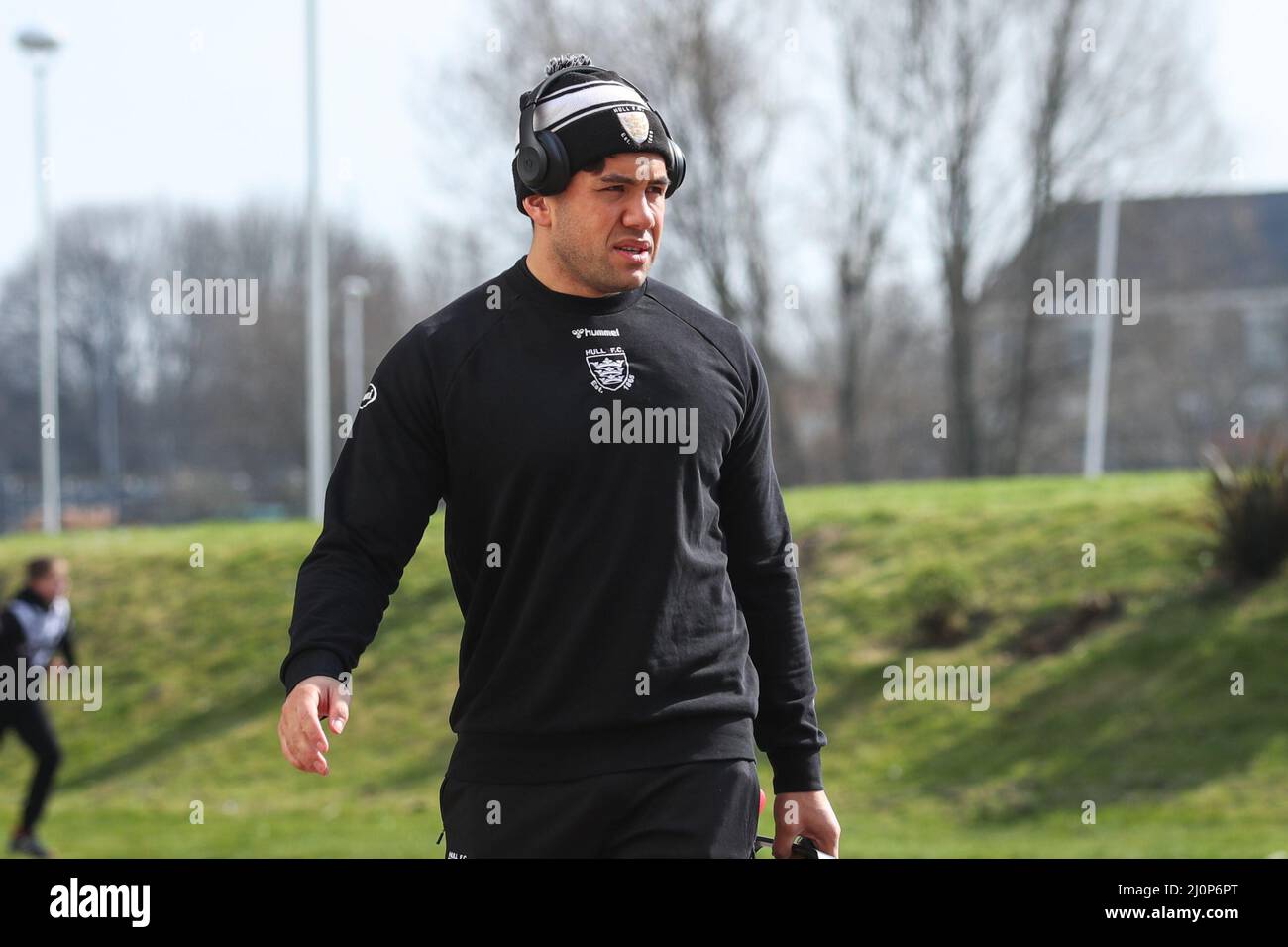 Andre Savelio (11) of Hull FC arrives at the MKM Stadium Stock Photo ...
