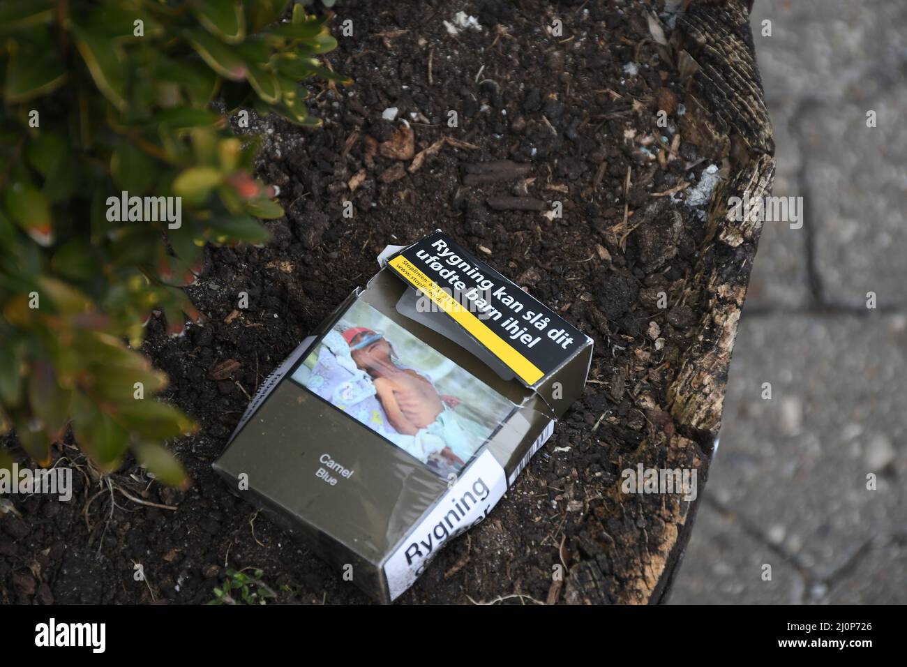 Copenhagen/Denmark/.20 .March 2022/. Cigarettes smoking health warning ...
