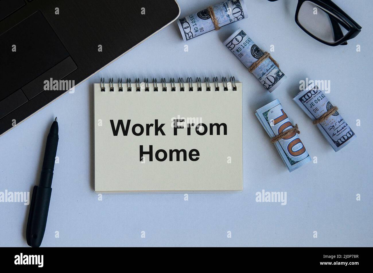 Work from home text on notepad with business concept background ...