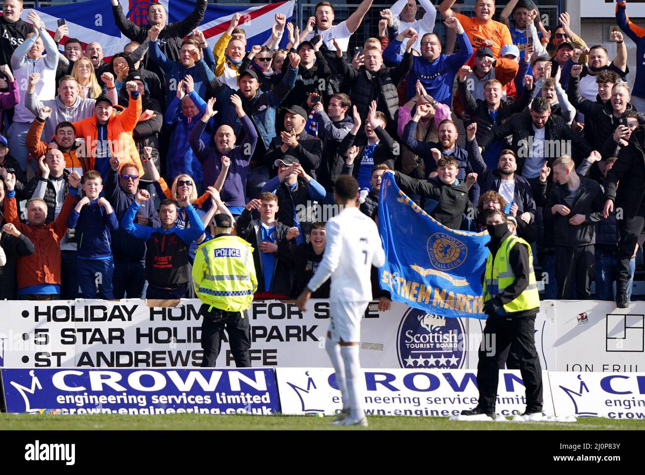 Rangers fans celebrate after the cinch Premiership match at the Kilmac ...