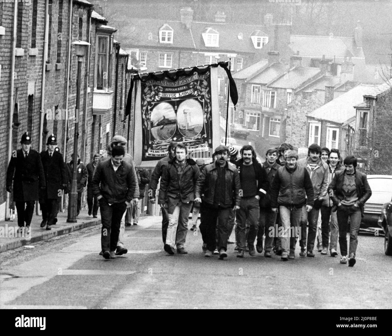 The National Miners Strike 1984 Westoe Colliery Miners arrive at Durham ...