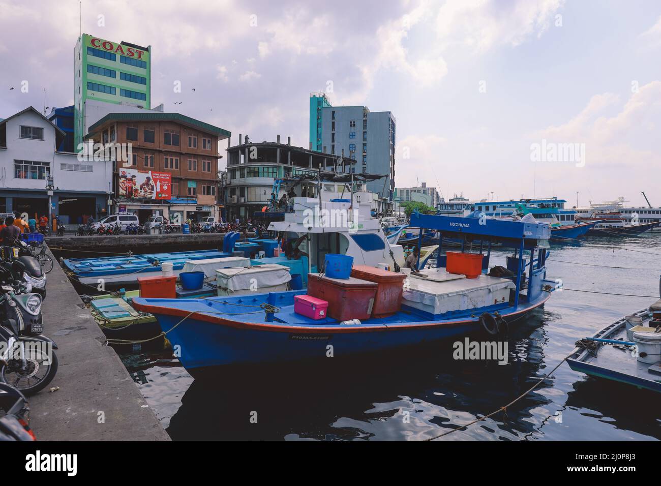 Colorful Boats and Ships in the Maldivian Blue Water Marina of the Male ...