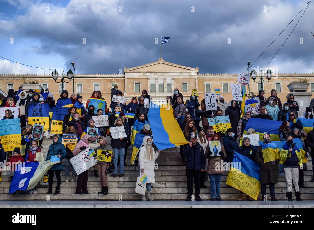March 19, 2022, Athens, Greece: Ukrainian refugees protest against the ...
