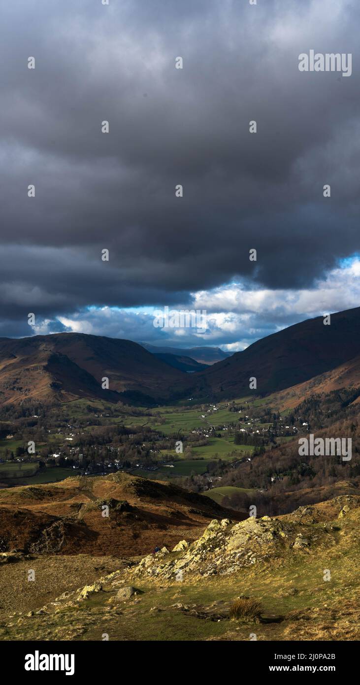 Mountainous landscape at overcast by the lake District Stock Photo - Alamy