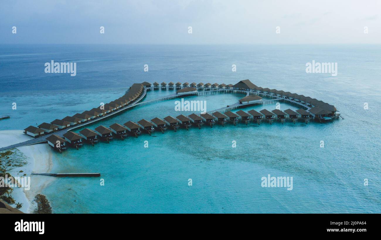 Aerial View to the Luxury Water Villas among Clear Blue Water in the ...