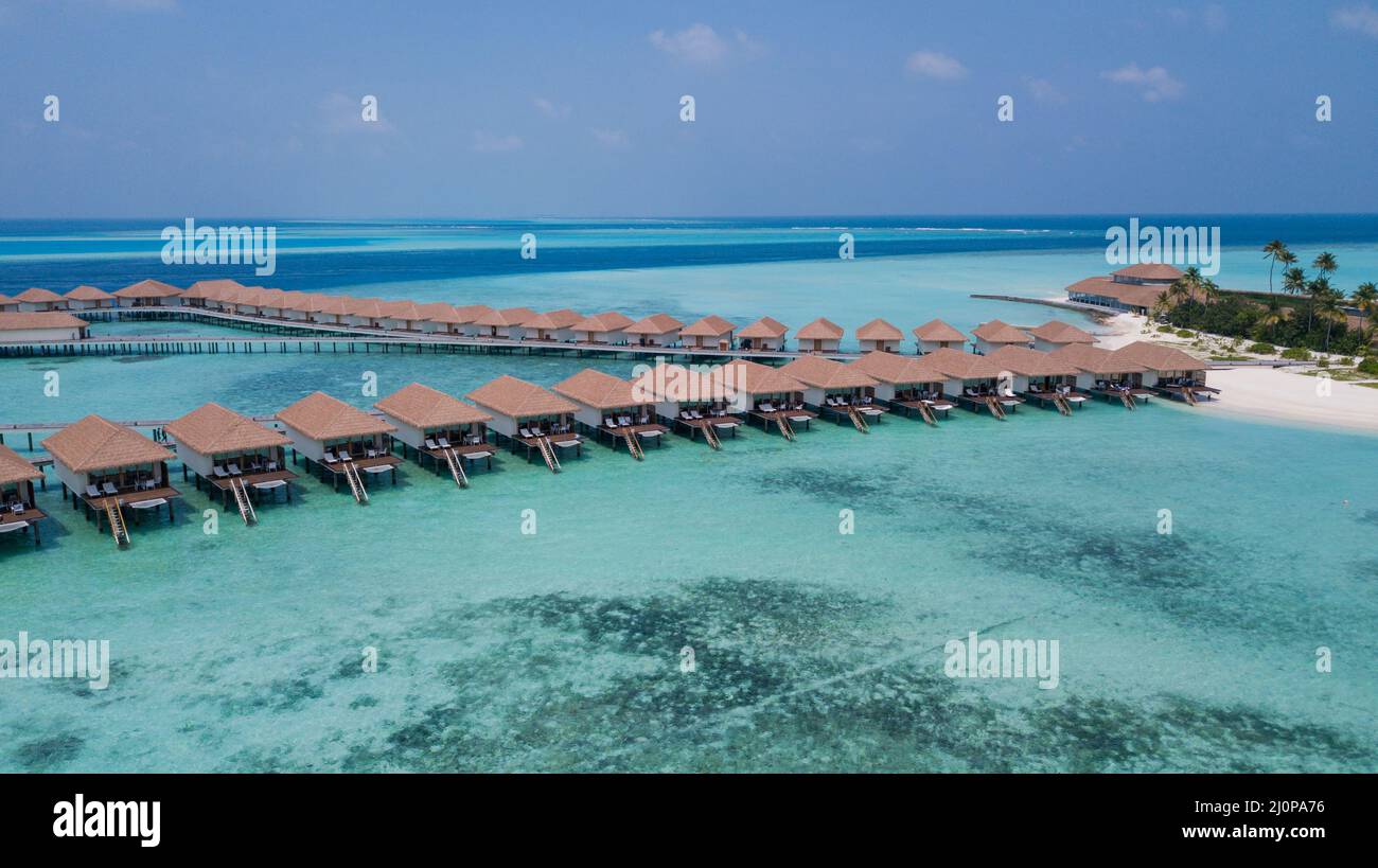 Aerial View to the Luxury Water Villas among Clear Blue Water in the ...