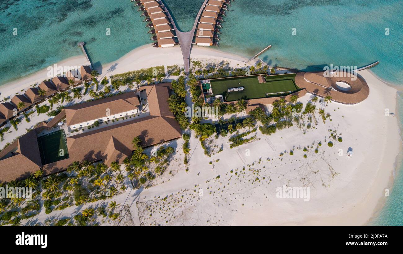 Aerial View to the Luxury Water Villas among Clear Blue Water in the ...