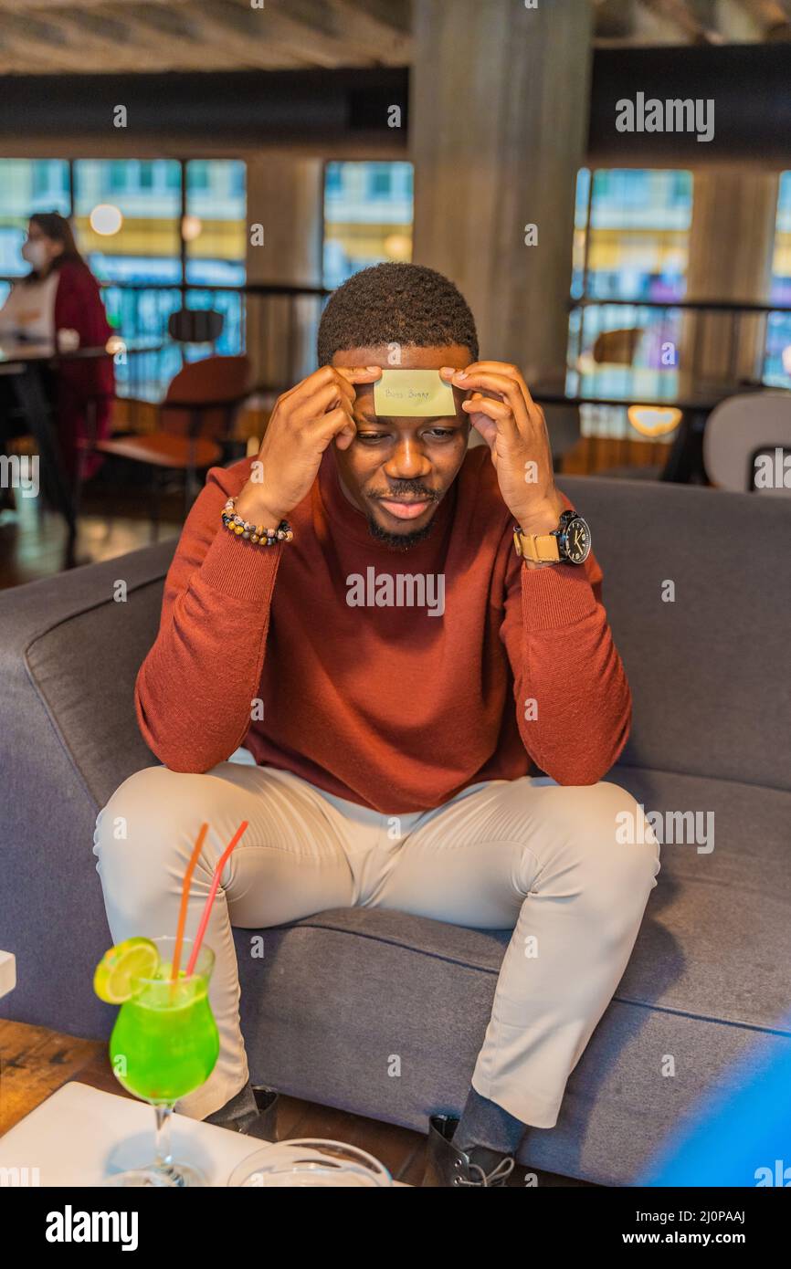 Handsome and beautiful black guy is thinking so hard about his word ...
