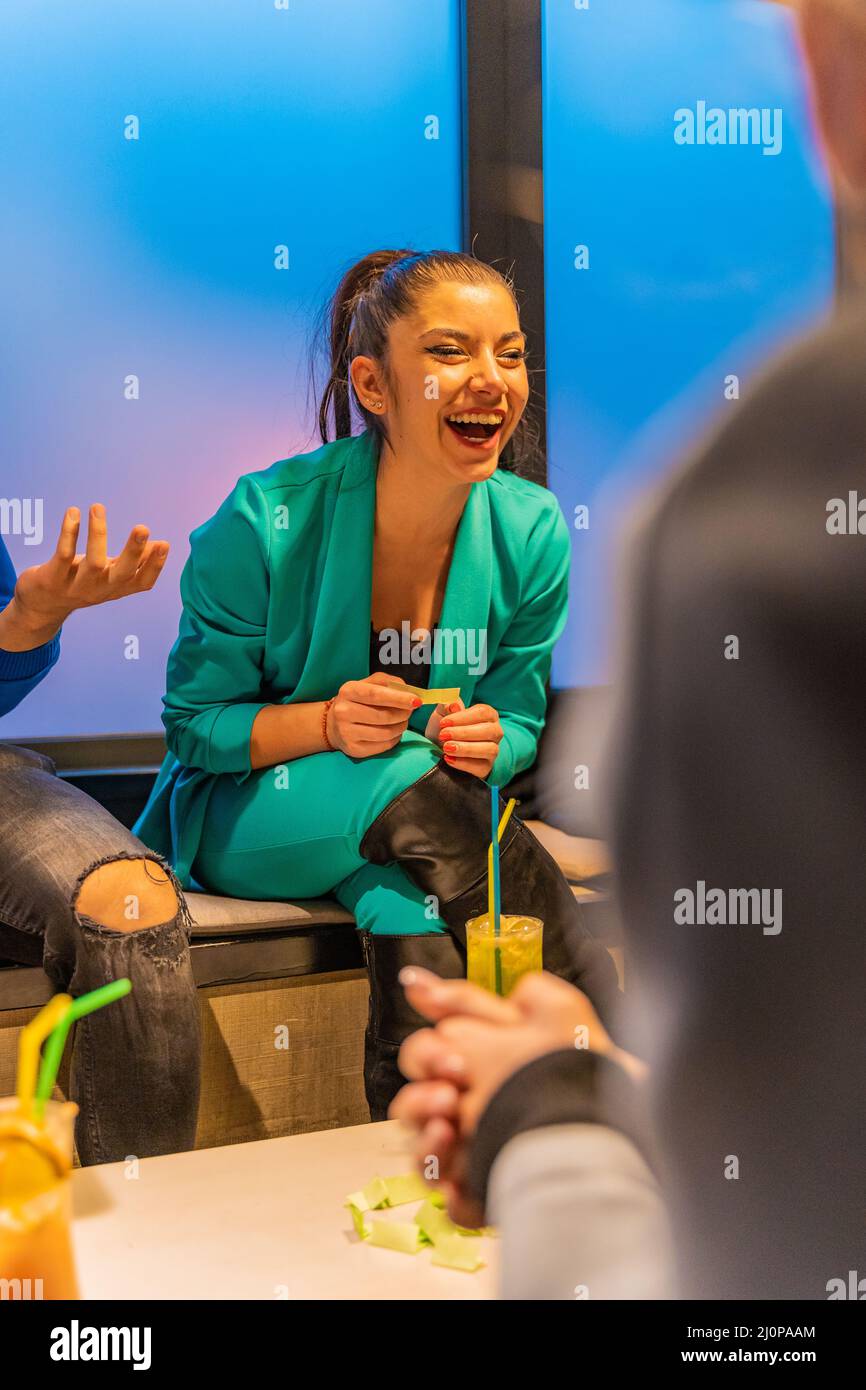 Beautiful and fir girl is laughing while they are guessing, portrait ...