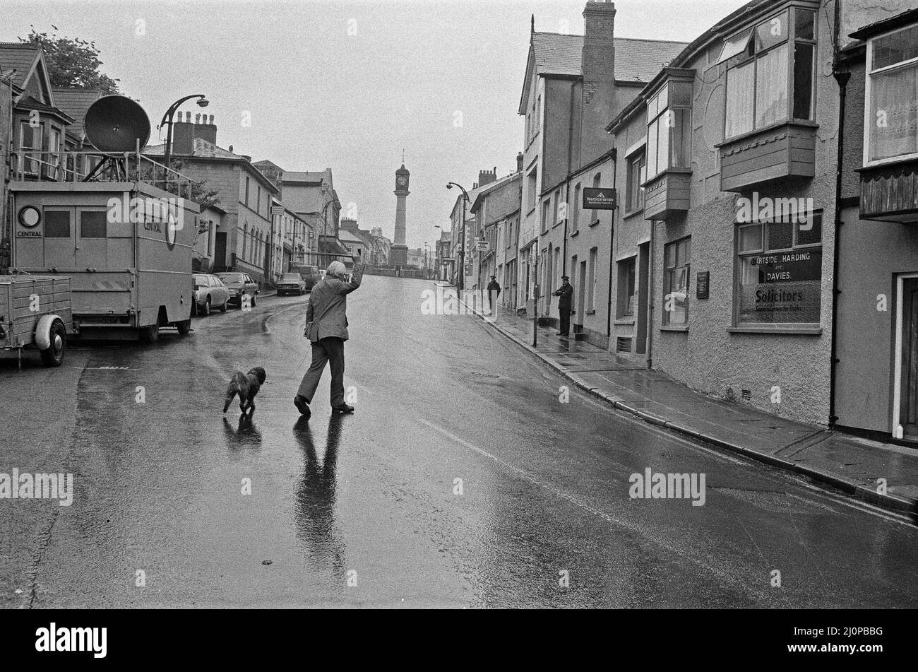 Labour Party Leader Michael Foot walks his dog Dizzie in Tredegar ...