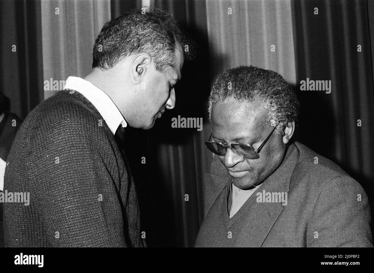 Bishop Desmond Tutu at Kings College for a press conference, pictured ...