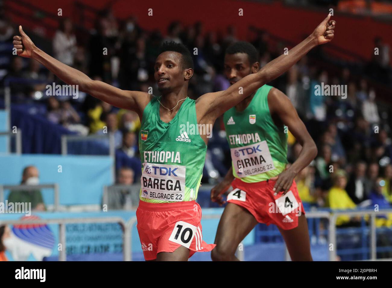 Belgrade, Serbia. 20th Mar, 2022. Selemon Barega (L) of Ethiopia ...