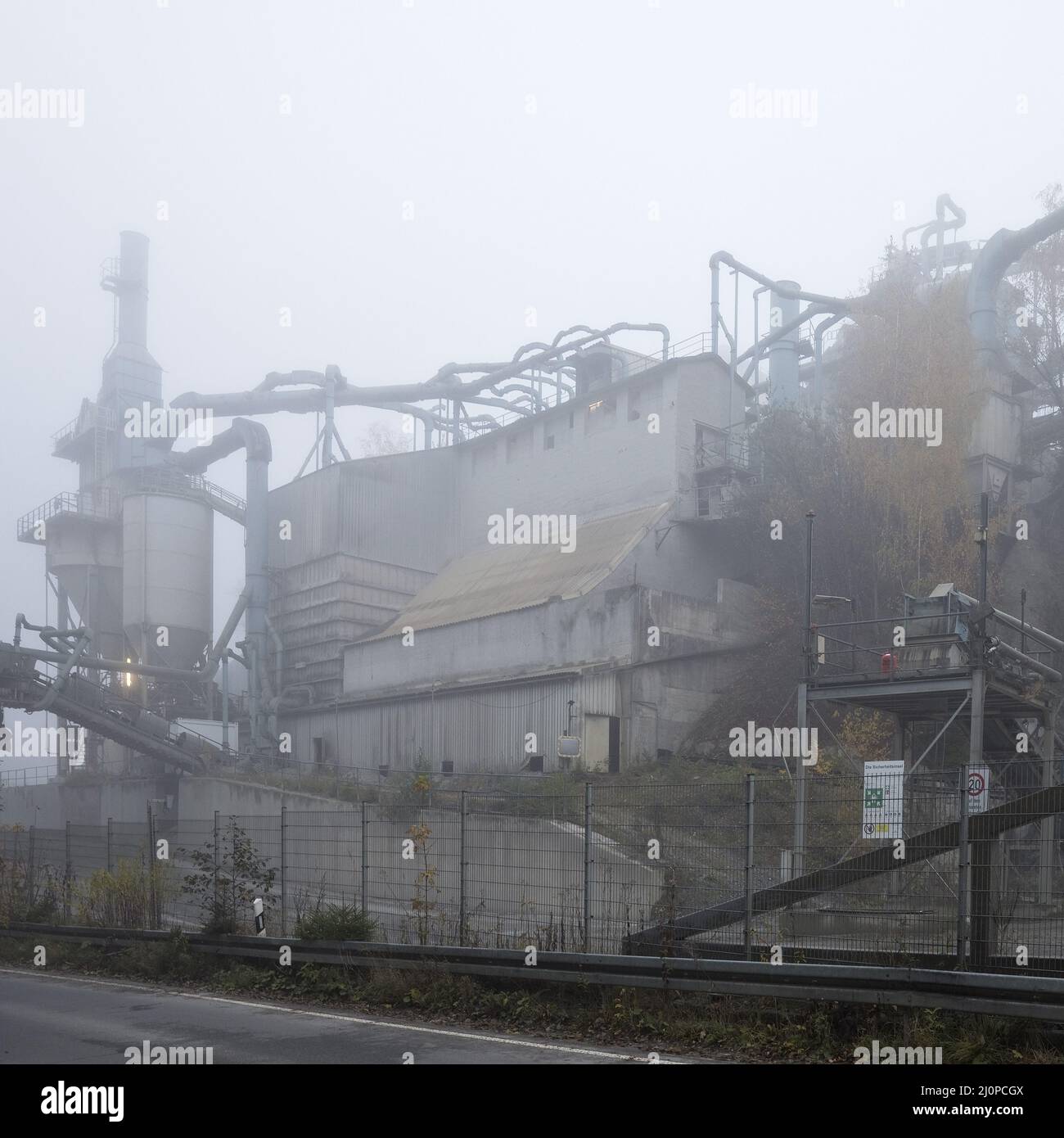 Holcim quarry gravel and chippings in the fog, Plettenberg, Sauerland ...