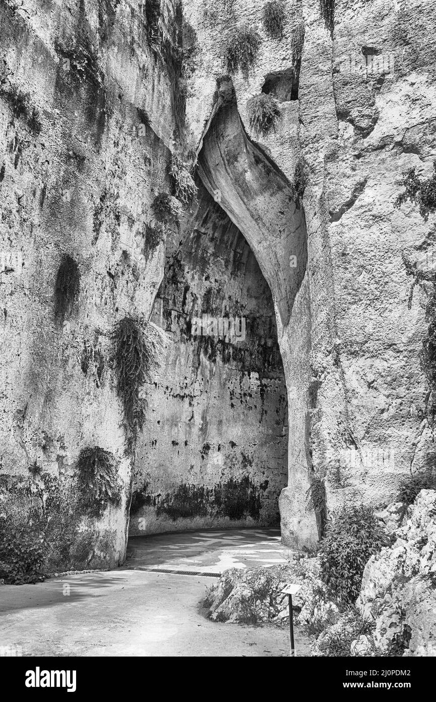 Entrance of the cave named Ear of Dionysius, one of the main landmarks ...