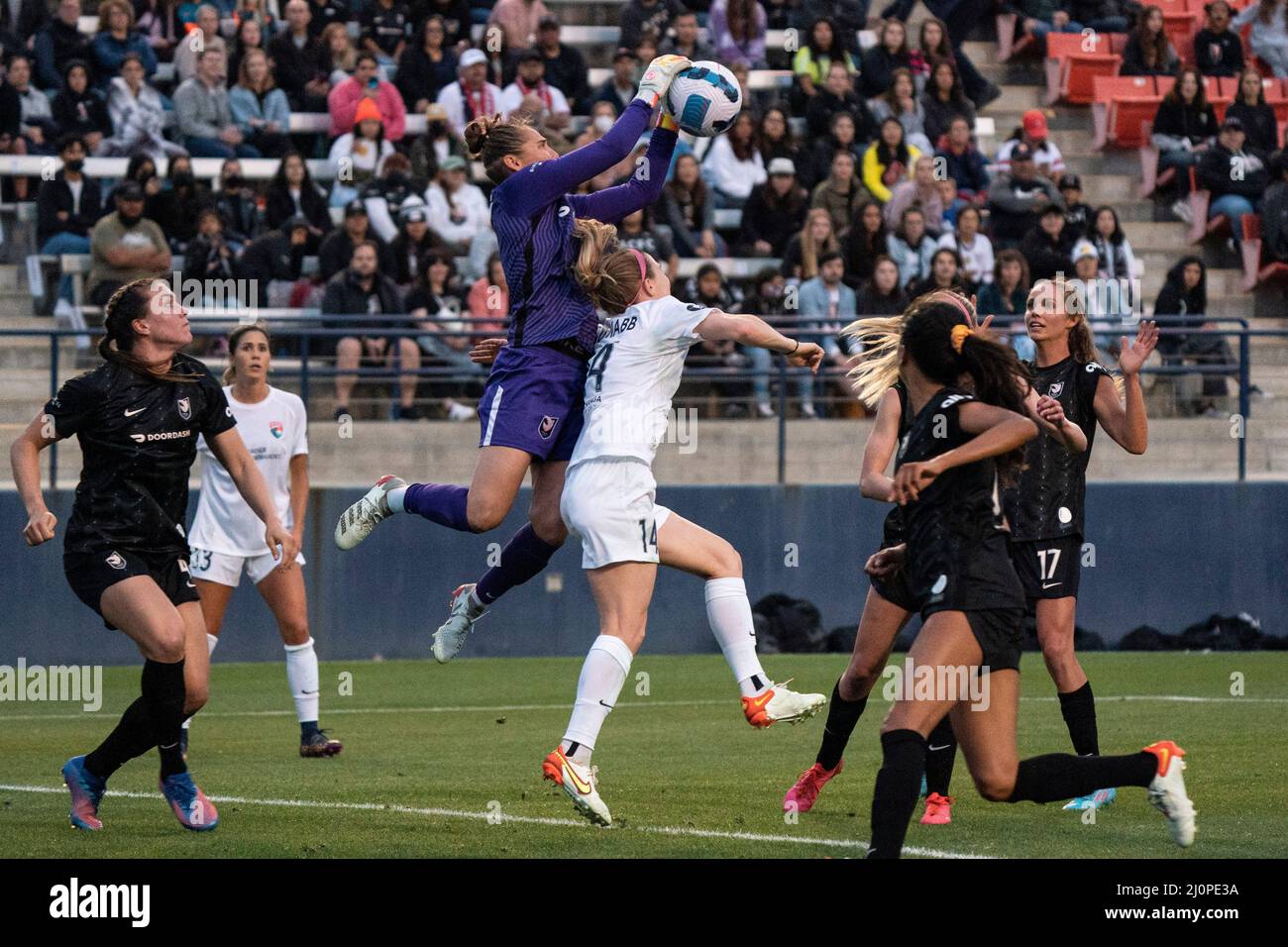 Angel City FC goalkeeper Dijana Haracic (13) secures possession of a ...