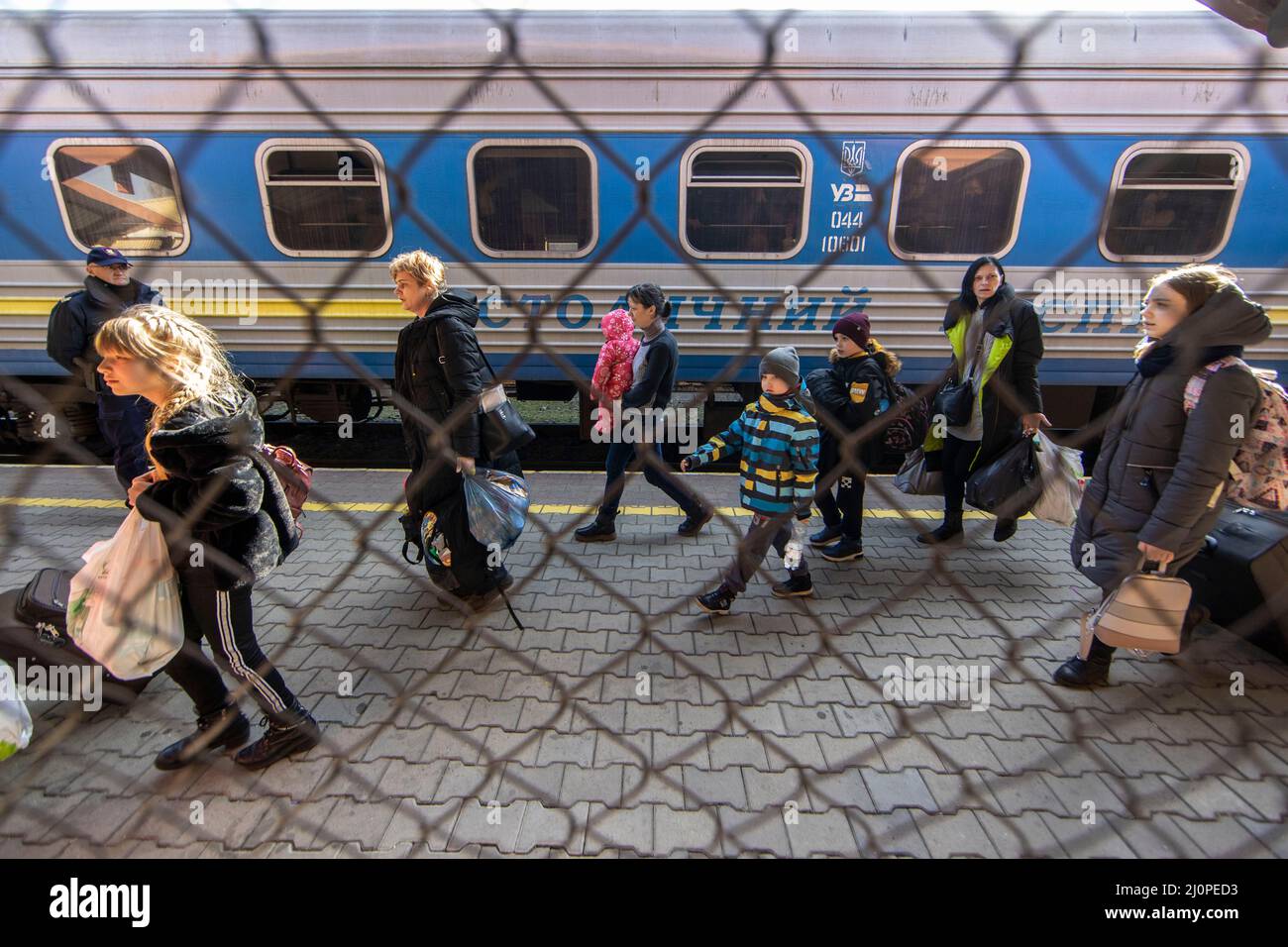 Refugees from ukraine arrive in poland by train hi-res stock ...