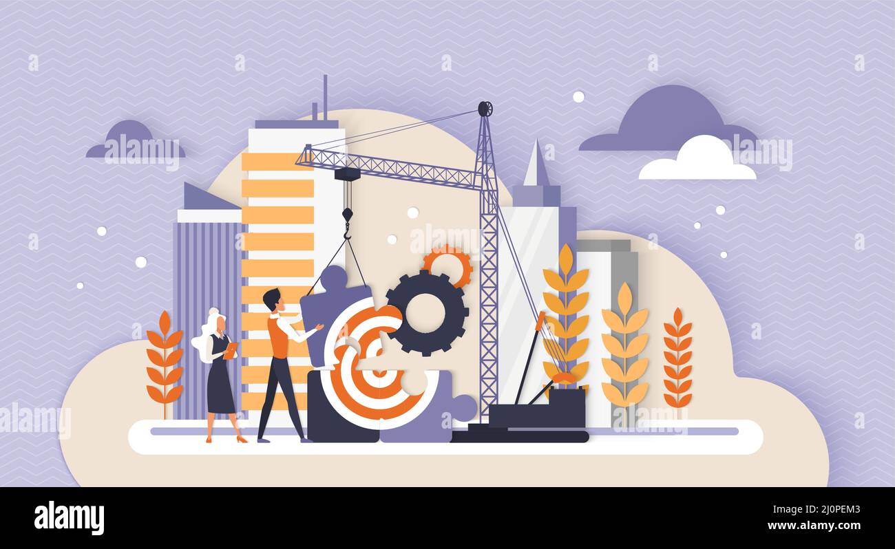 Team building process, brand expansion. Tiny business people build ...