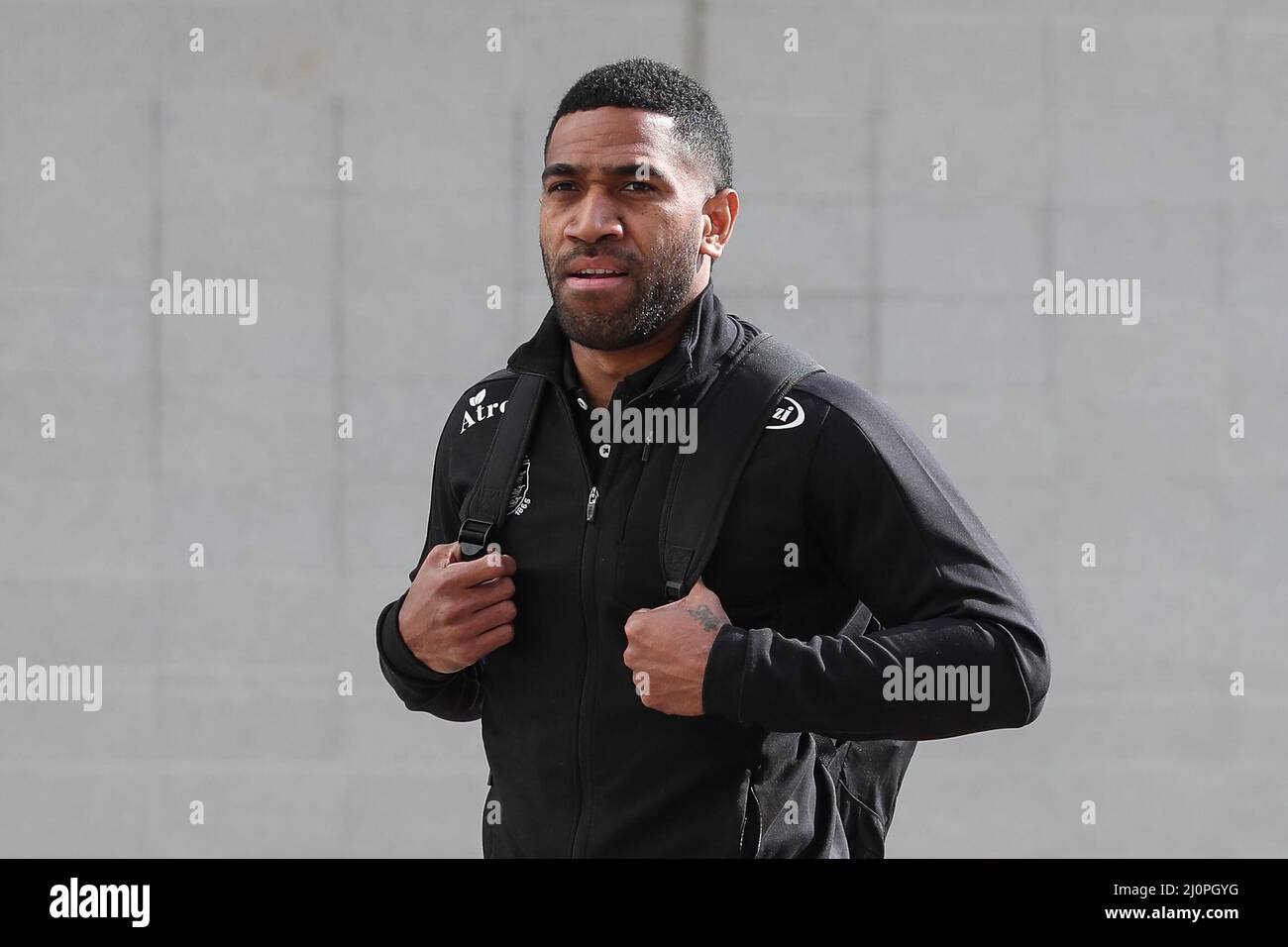 Joe Lovodua #14 of Hull FC arrives at The MKM Stadium ahead of today’s ...