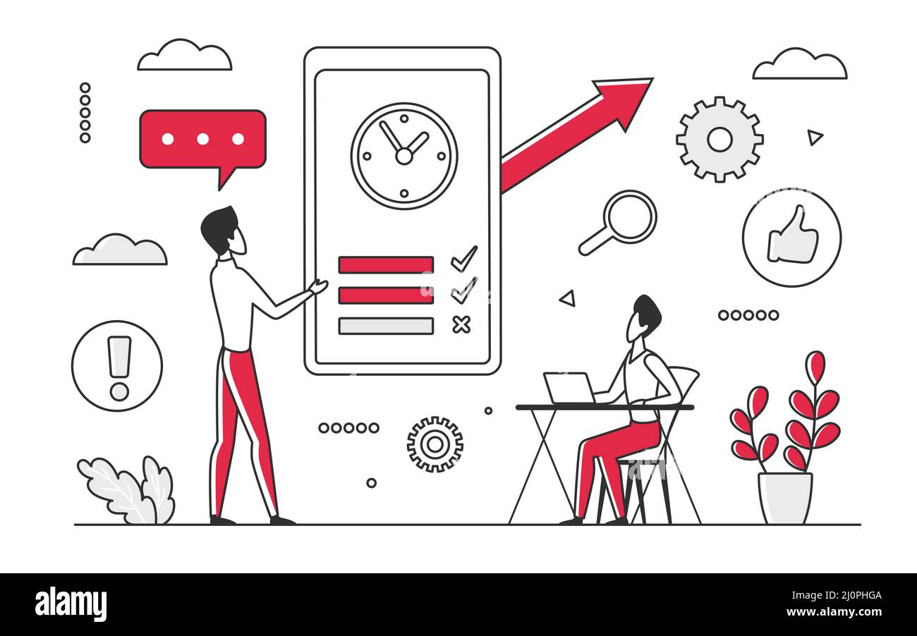 Business team project management objectives. Process of monitoring ...