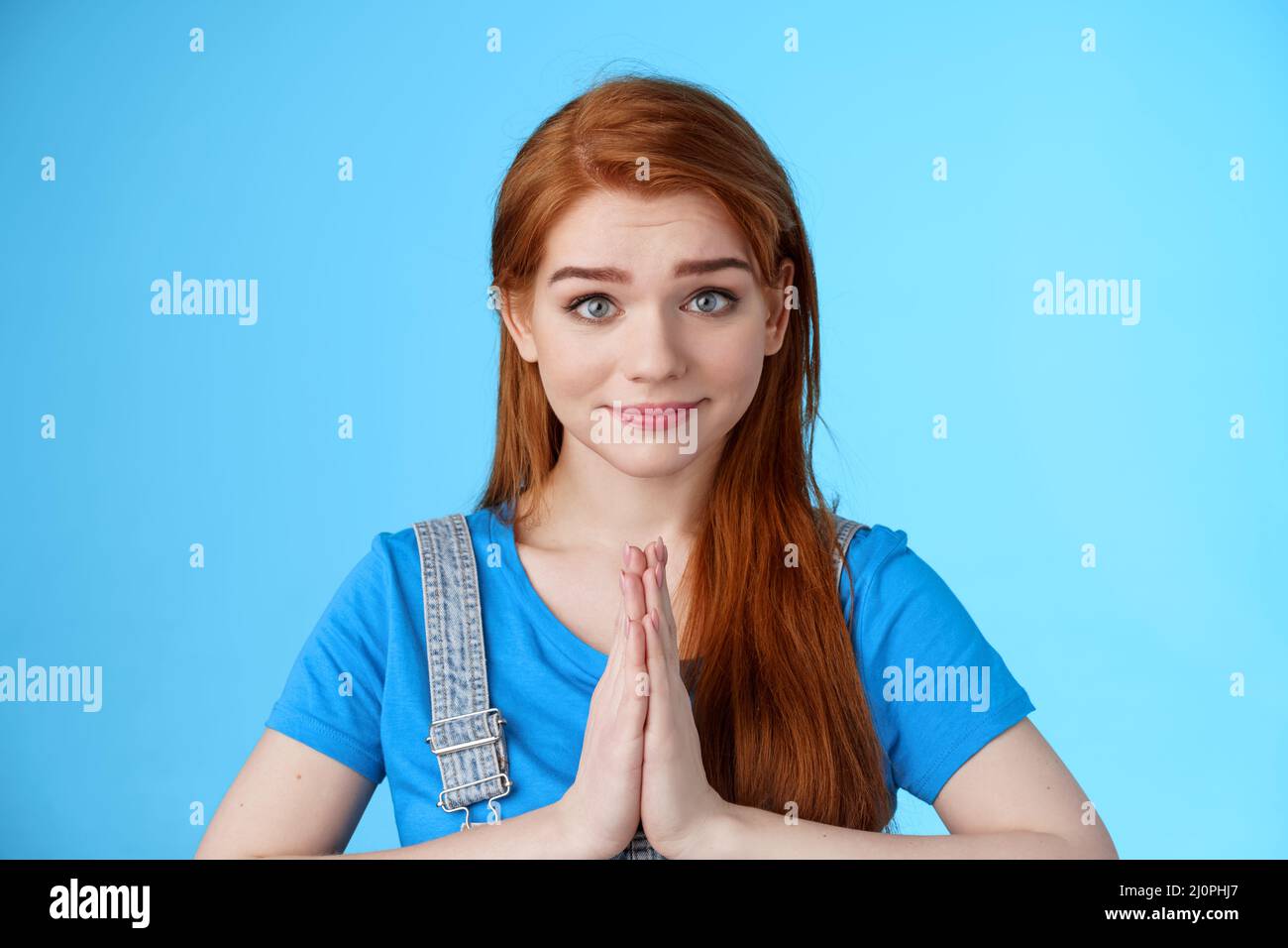 Close Up Attractive Tender Redhead Woman Asking Pretty Please
