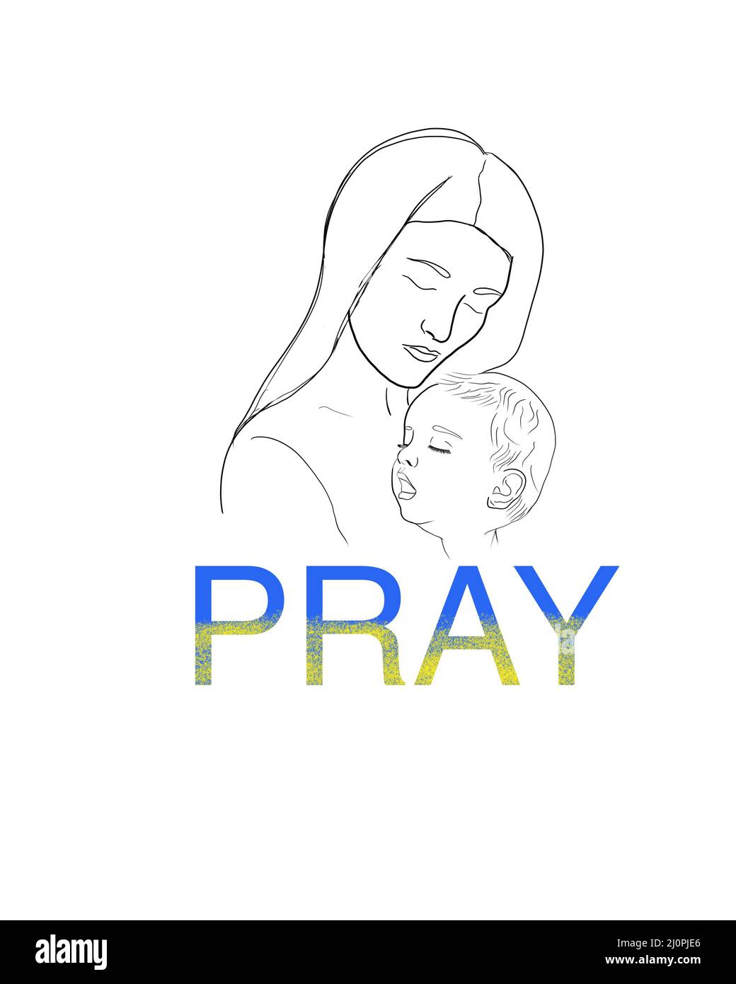 Let's pray for Ukraine. mother and child silhouette. Glory to Ukraine ...