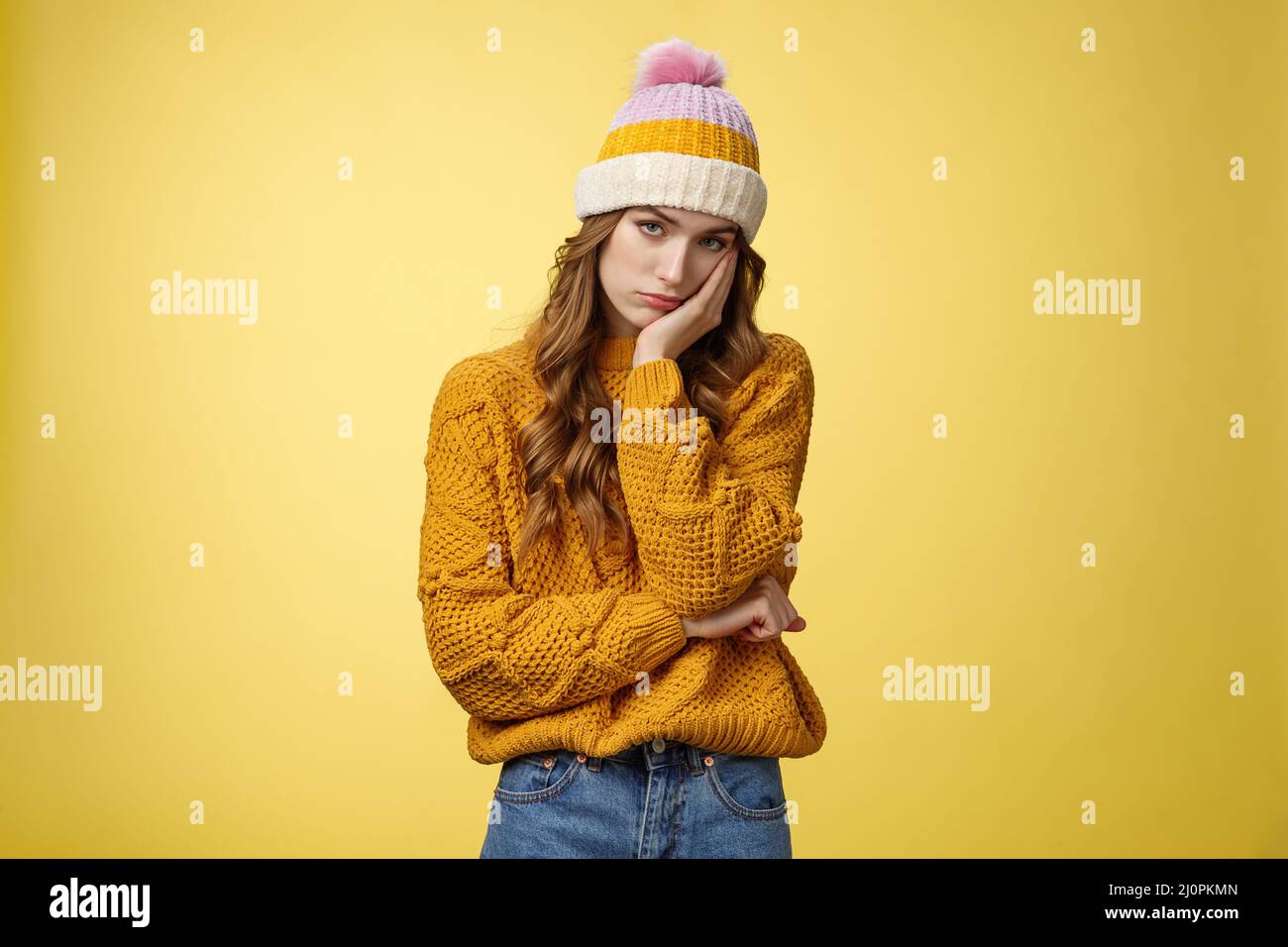 Bored annoyed fed up cute girlfriend cannot stand boring talks leaning ...