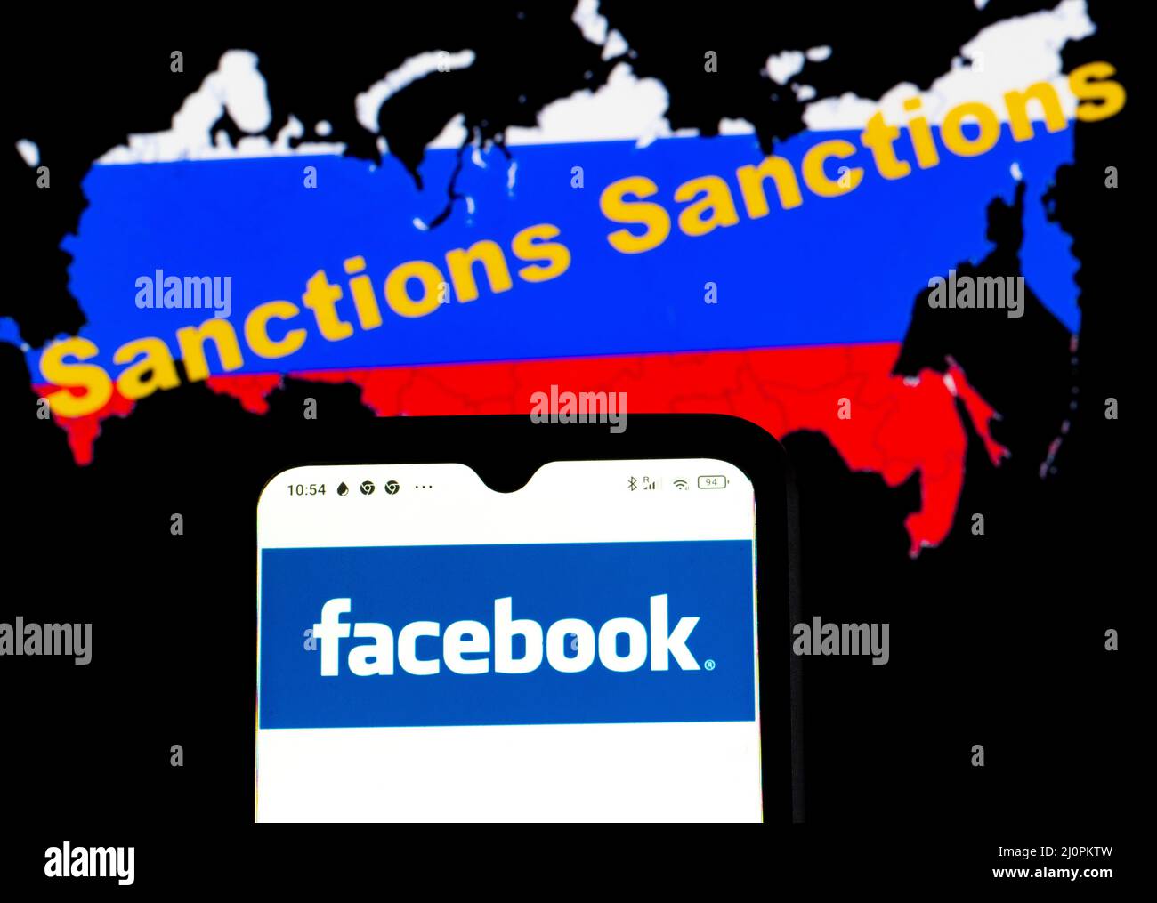 In this photo illustration, the Facebook logo is displayed on a ...
