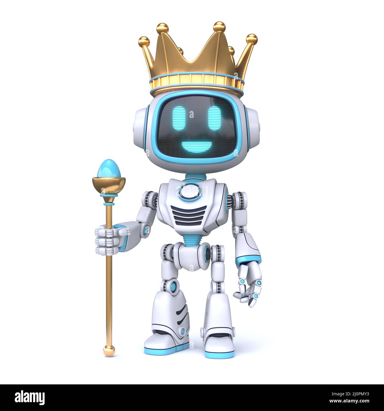 Cute blue robot with crown King robot 3D Stock Photo - Alamy