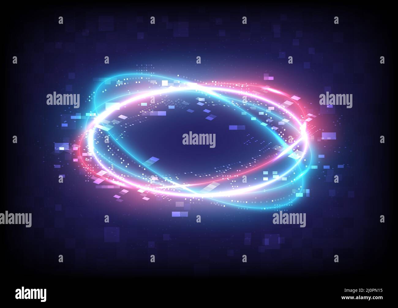 Glitch and pixels. Technology glowing swirl light effect. Power energy ...