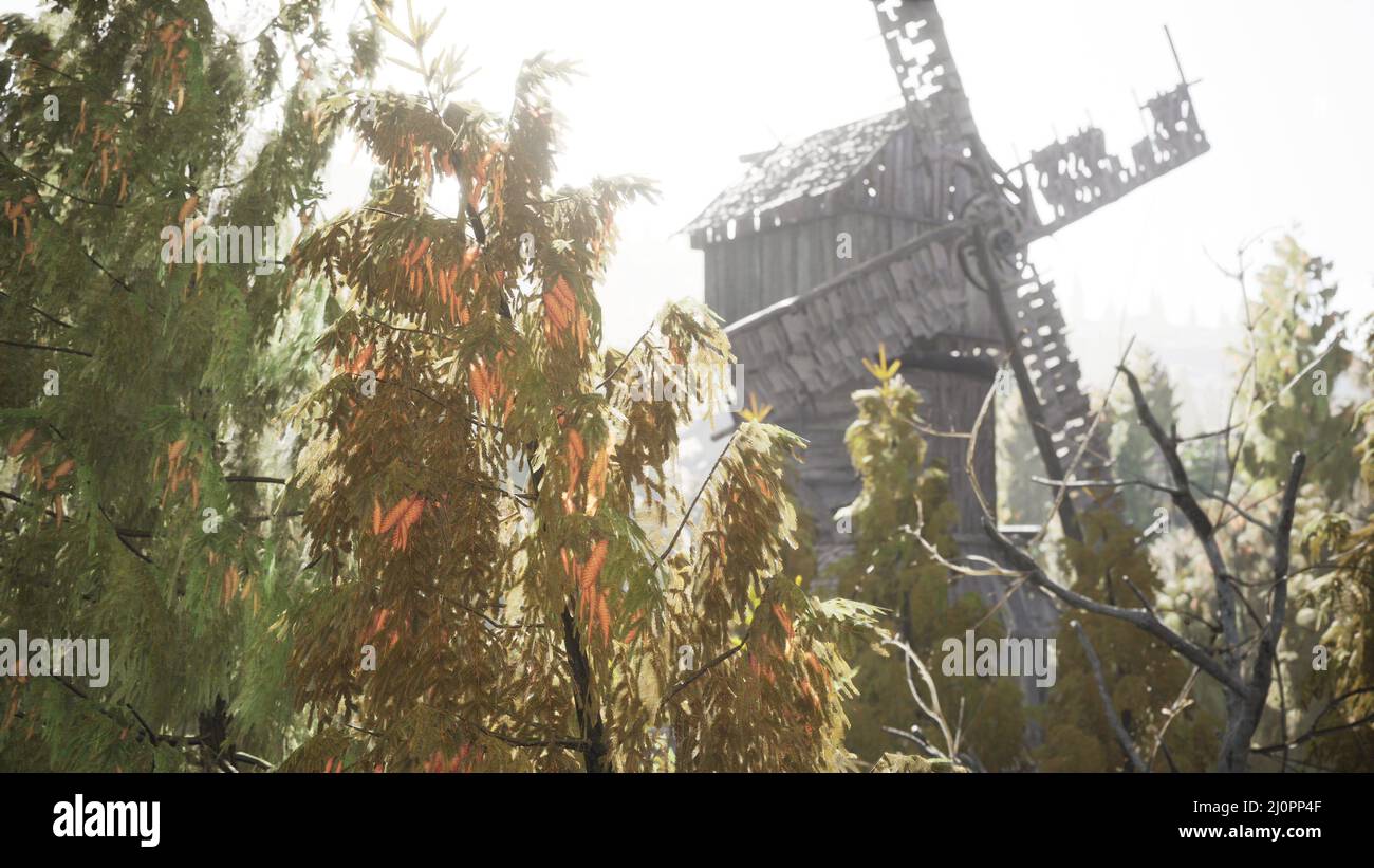 Old traditional wooden windmill in the forest Stock Photo - Alamy