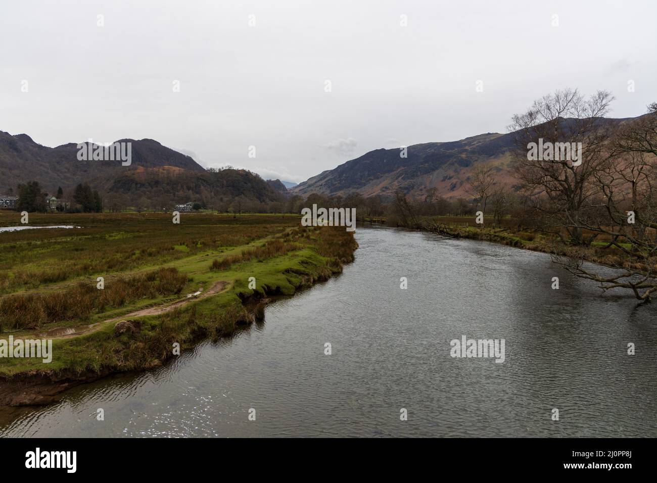Surroundings after the Chinese bridge, river Derwent, Keswick, Cumbria ...