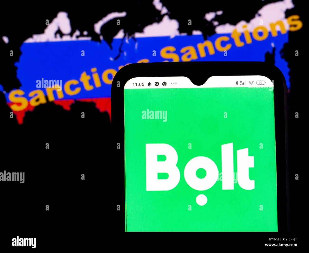 In this photo illustration, the Bolt logo is displayed on a smartphone ...