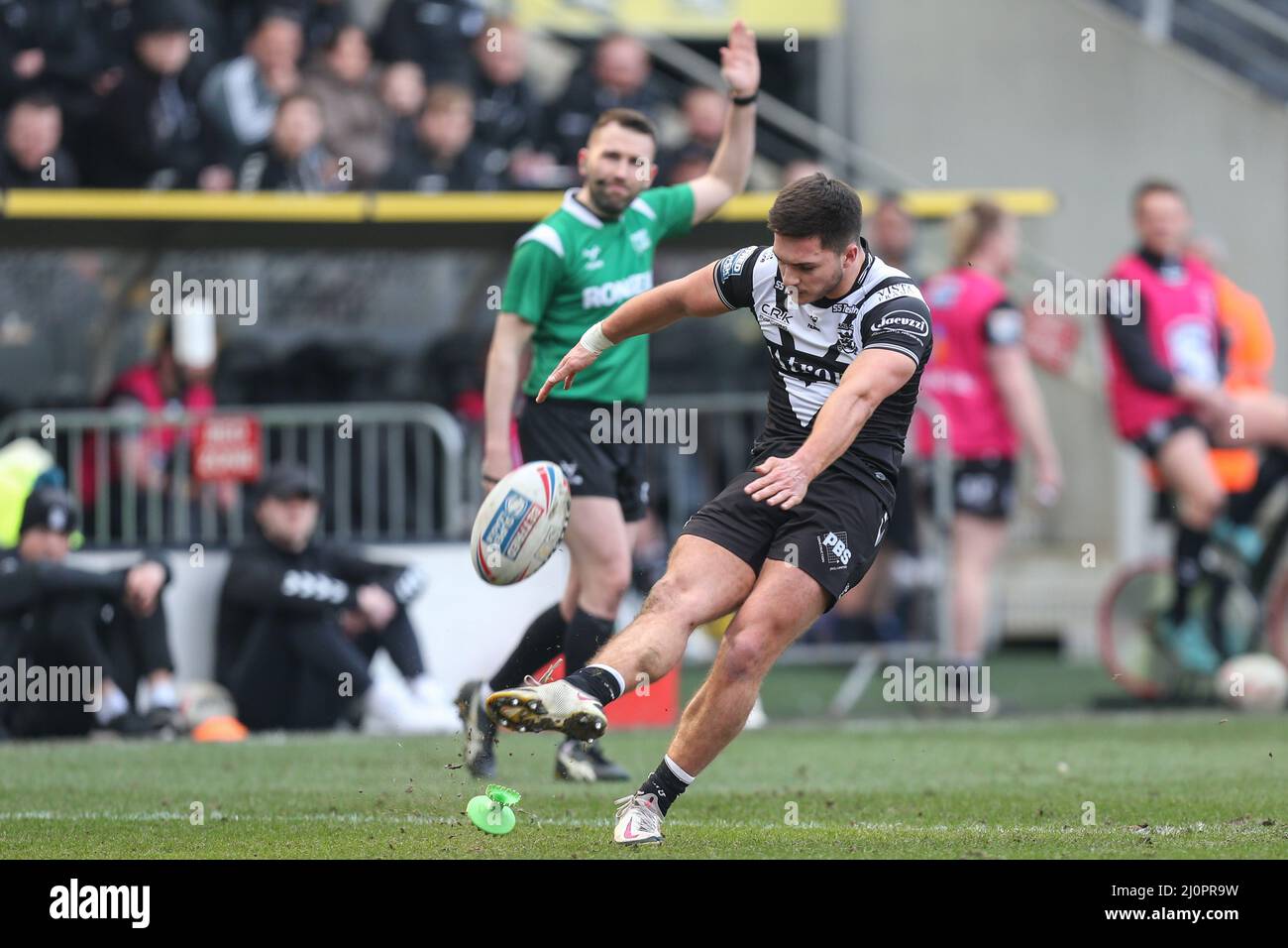 Ben McNamara (19) of Hull FC kicks the conversion kick in , on 3/20 ...