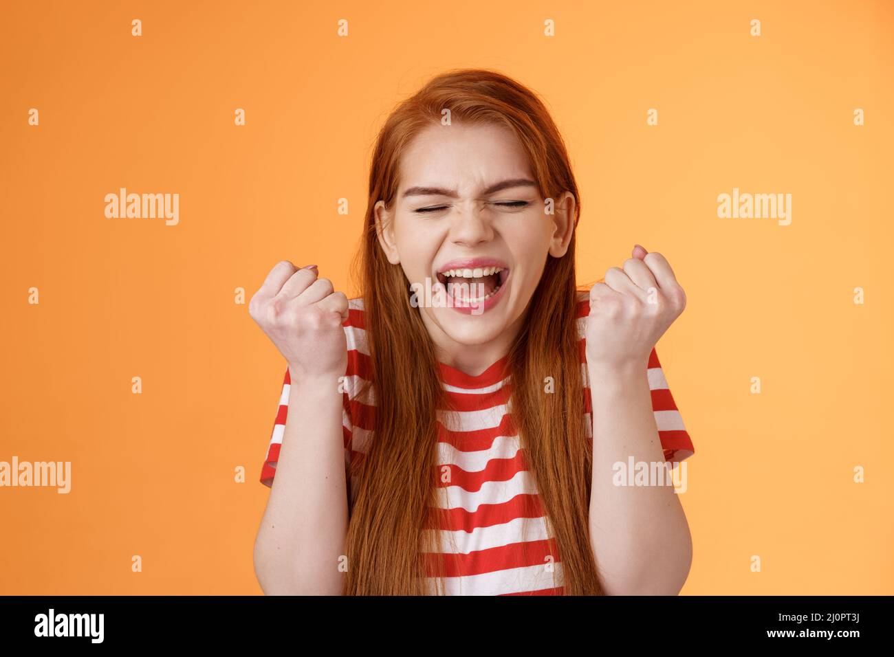 I did it. Charming lucky determined redhead female achieve success ...