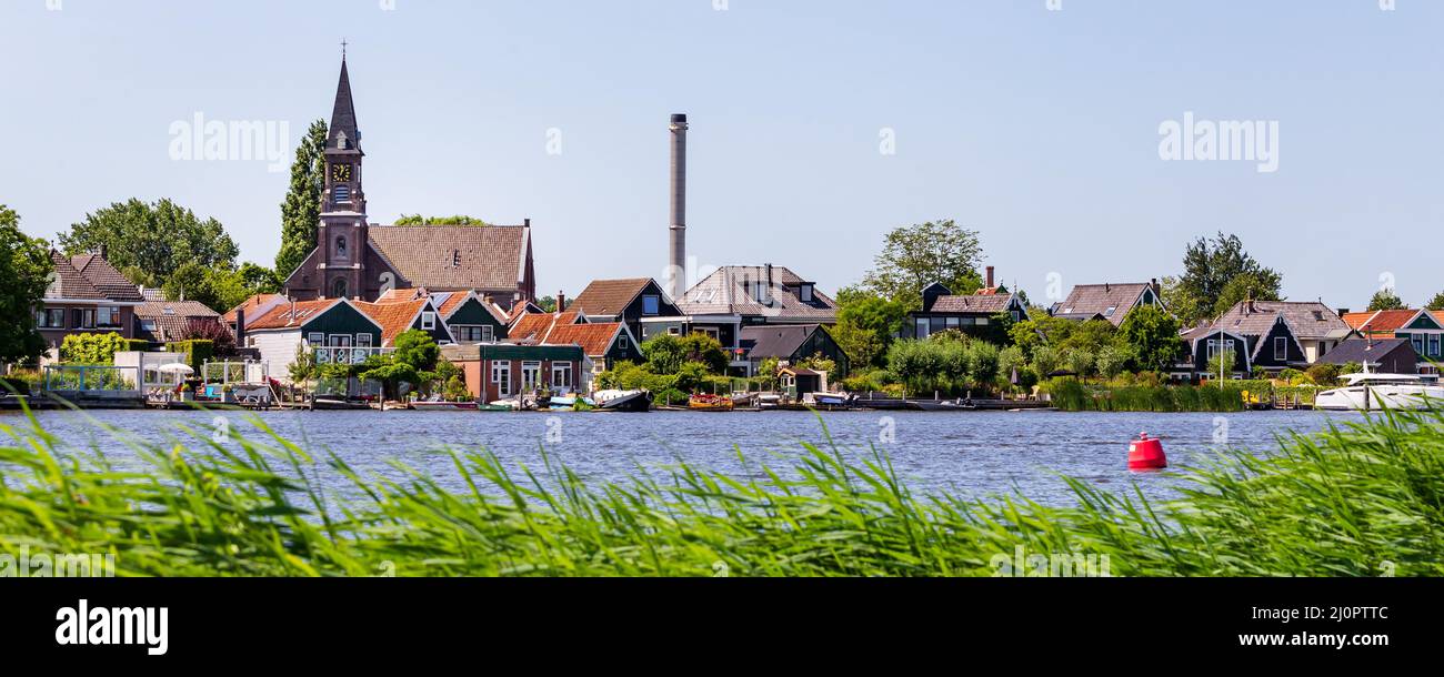 Zaanstad, The Netherlands - July 18, 2021: Panorama with traditional ...
