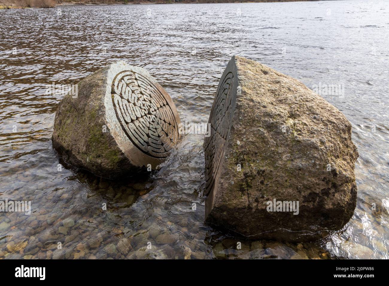 Close up of 100 year Stone Derwent Water, The National Trust Centenary ...