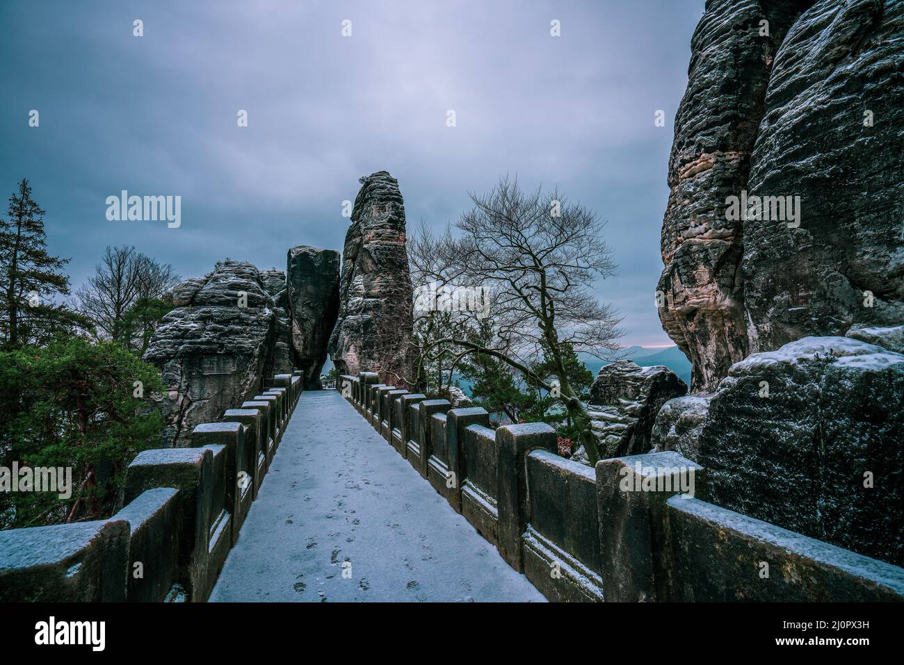 Bastei bridge in winter Stock Photo - Alamy
