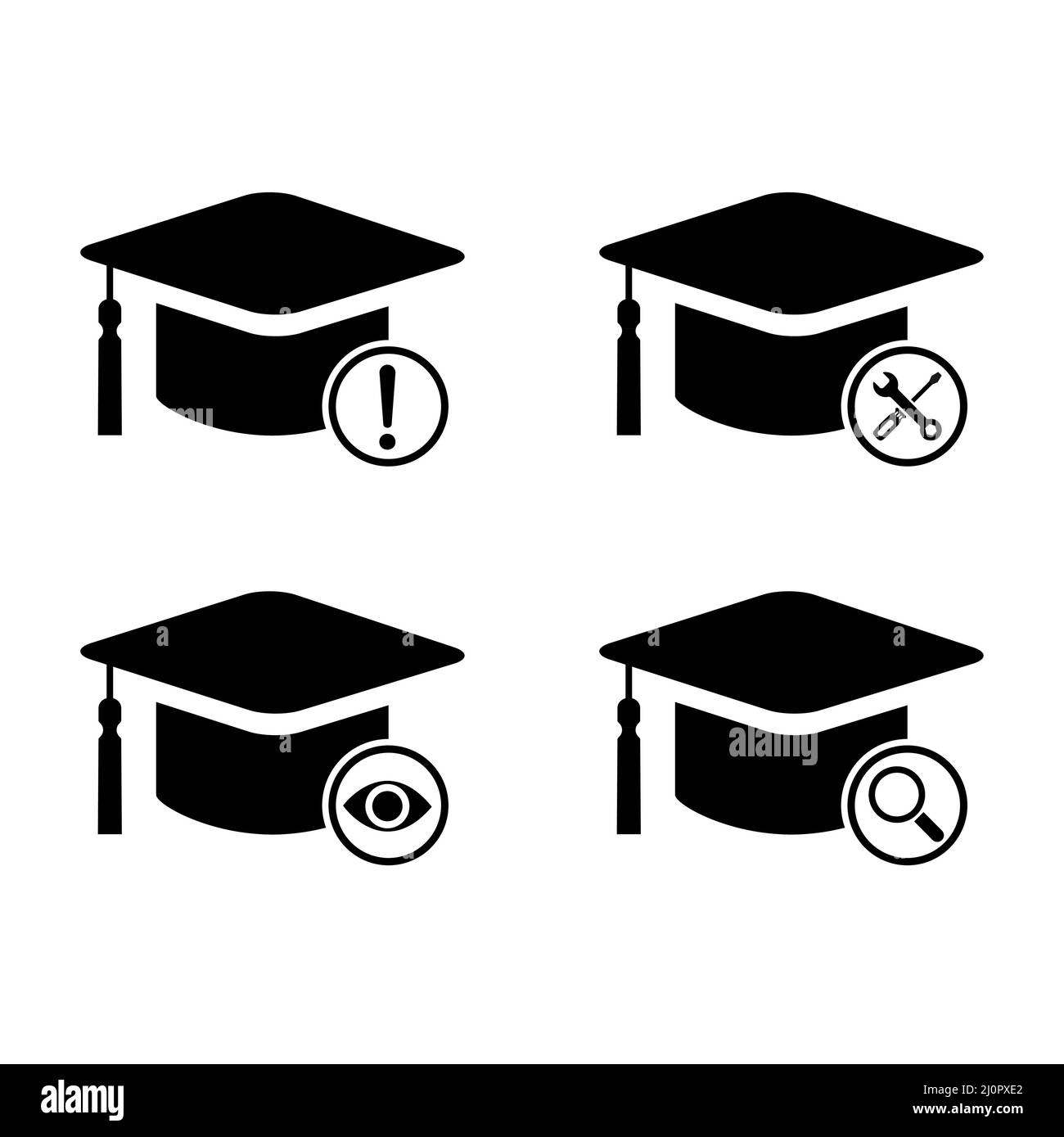 Set of cap, hat symbol isolated on white background. Graduate education ...