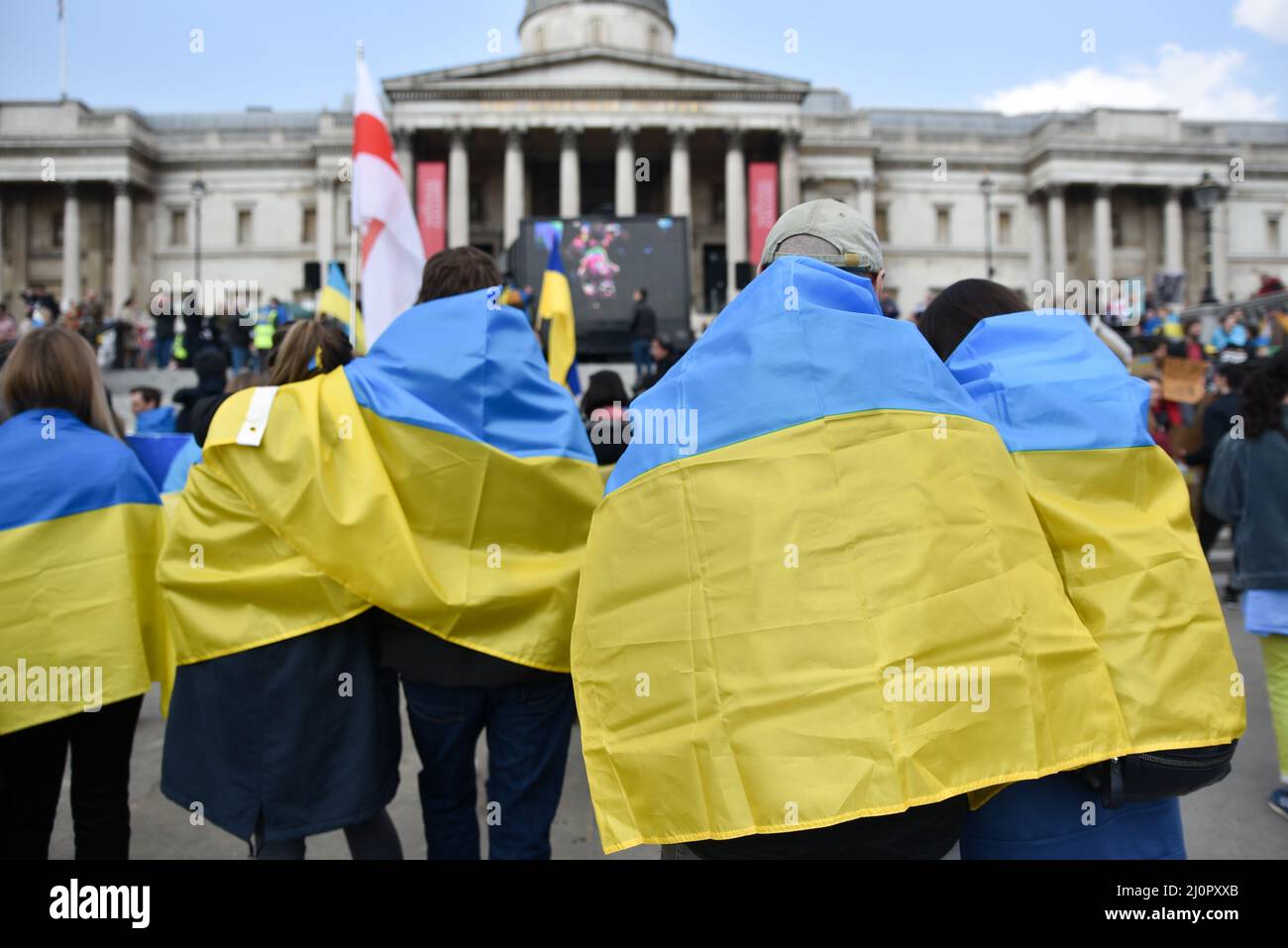 Trafalgar Square, London, UK. 20th Mar 2022. Stand With Ukraine protest ...