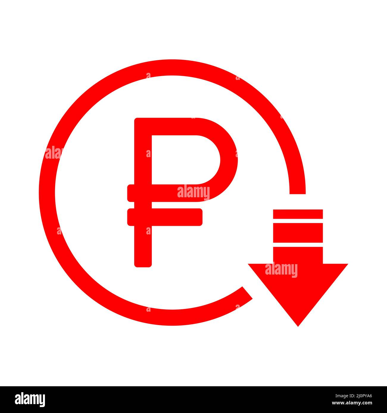 Ruble reduction symbol, cost decrease icon. Reduce debt bussiness sign vector illustration Stock ...