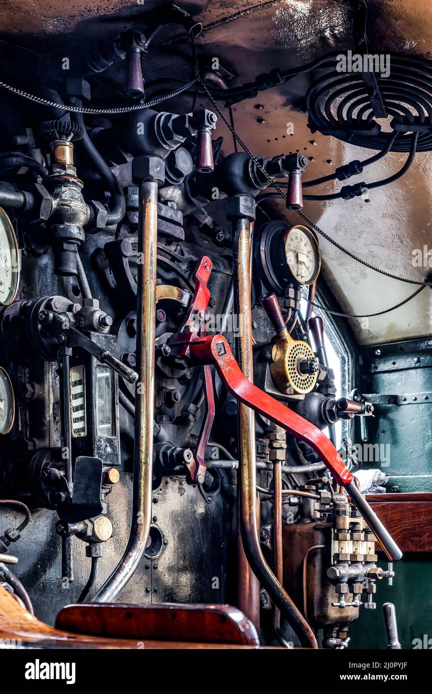 KINGSWEAR, DEVON, UK - JULY 28 : Inside the cab of 4277 BR Steam ...