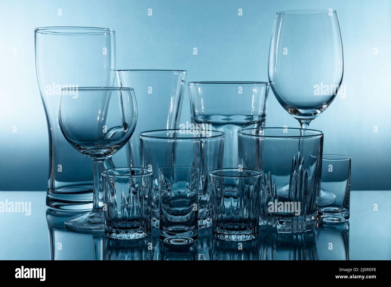 Set of different empty glasses Stock Photo - Alamy