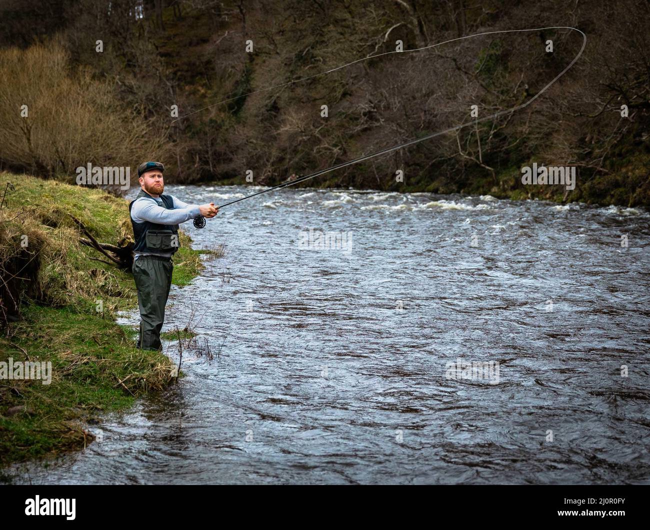 Fisherman in Ruthven, river Isla Stock Photo - Alamy