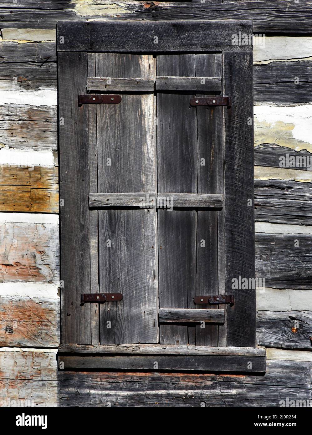 Old Log Cabin Shutters Window With Bars In An Old Log House Stock