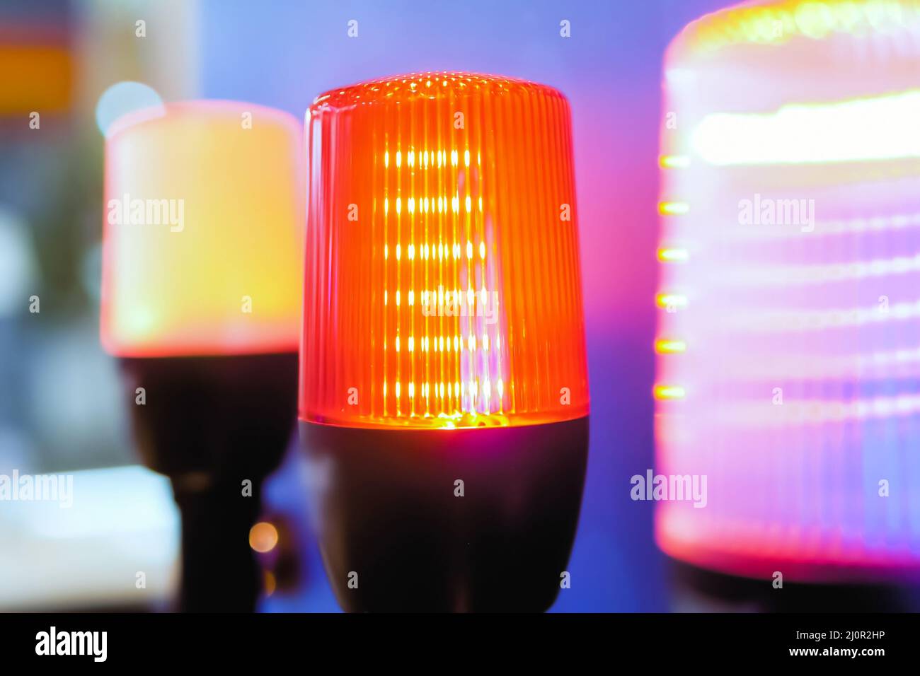 Close up of alarm lamp signal warning flashing lights for industrial ...