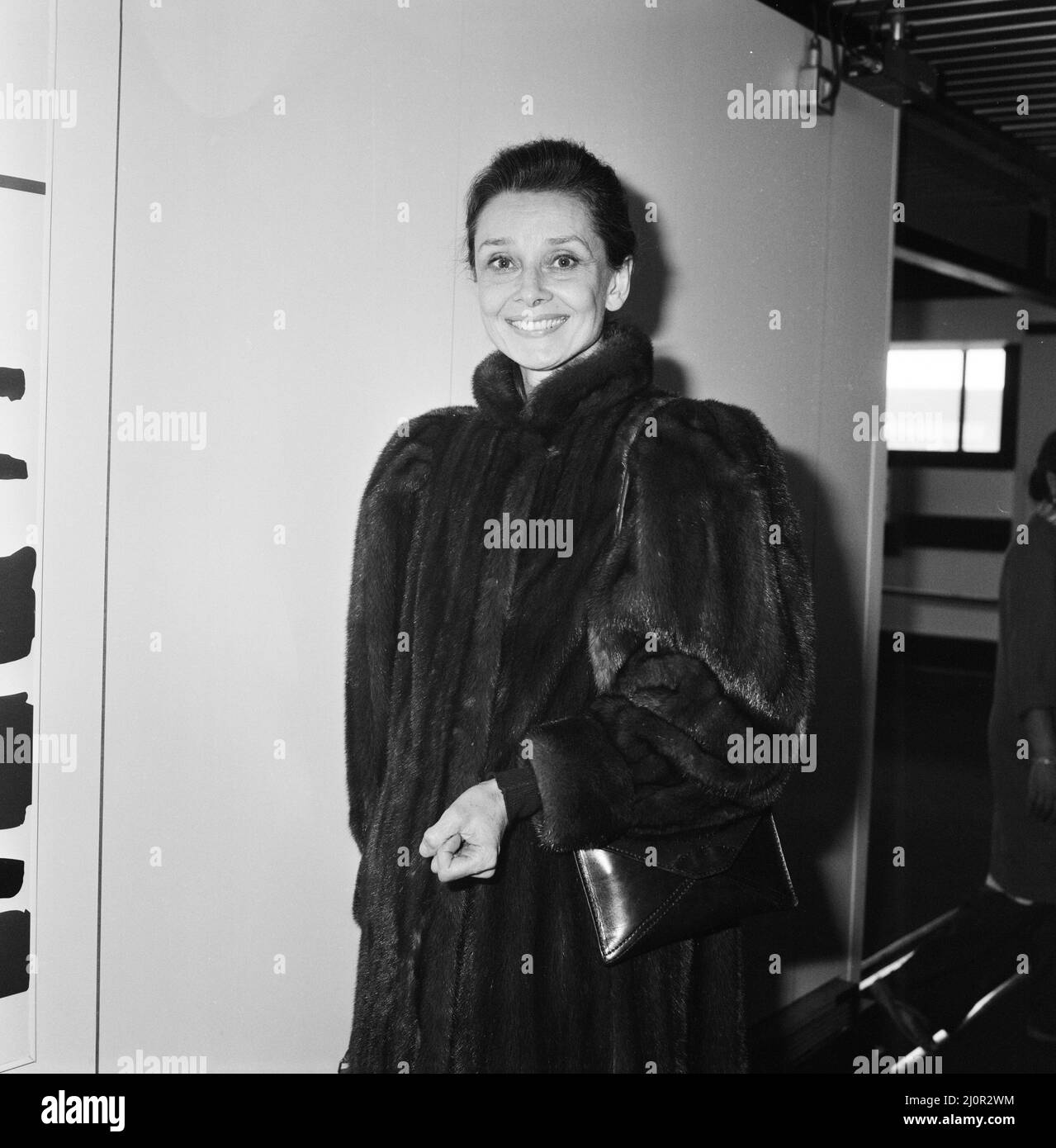 Actress Audrey Hepburn at an airport. April 1984 Stock Photo - Alamy