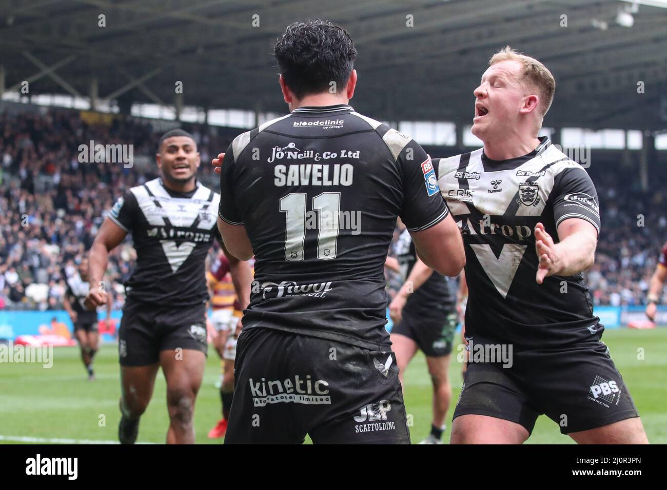 Andre Savelio (11) of Hull FC celebrates his try Stock Photo - Alamy